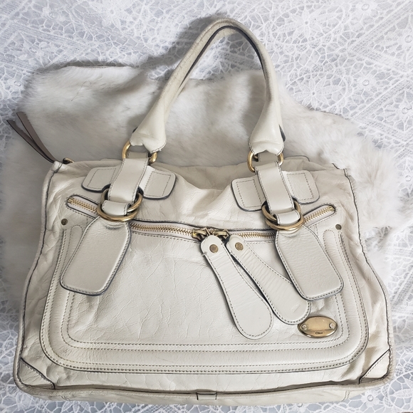 Chloe | Bags | Chloe Bay Satchel Ivory Cream Leather Tote Handbag Purse ...